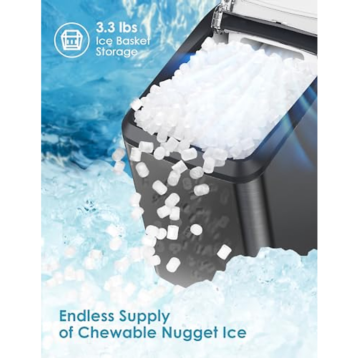 Oraimo Nugget Ice Maker, Ice Makers Countertop, 26 Lbs/Day Tooth-Friendly Chewable Ice with Self-Cleaning & Auto Water Refill, Sonic Pebble Ice Maker Machine for Party, RV, Home and Kitchen