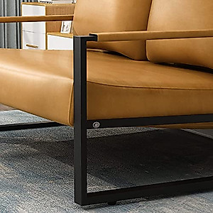 AWQM Mid-Century Retro Modern Living Room Sofa Set with Loveseat and Accent Chair, Faux Leather Loveseat Sofa and Armchair Sofa Chair for Small Space, Office, 105 Degree Slant Back, Camel