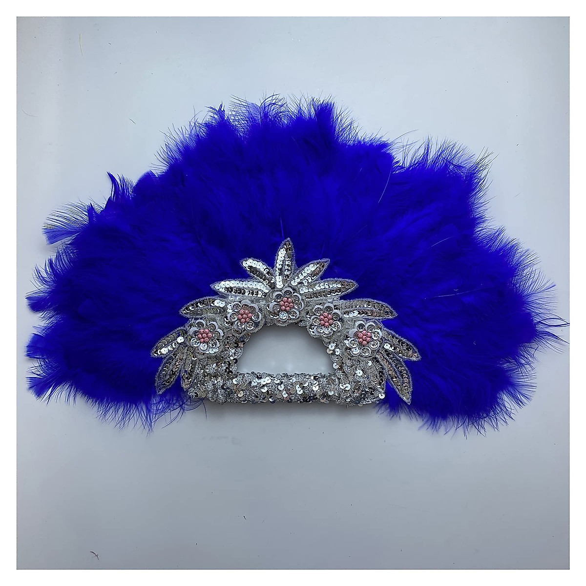 GEM DRILL Big Size Design African Orange Feather Fan Ladies Wedding Feather Fan for Bride Double Side Feather Nigerian Flower Handfan (Color : Gold, Fan Size : 32cmx55cm)