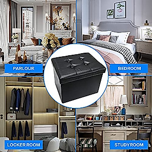 Bsketa Storage Ottoman, Folding Foot Stool with Thicker Foam Padded Seat Small Leather Storage Ottoman Bench Foot Rest for Living Room Foldable Coffee Table 17x13x13in