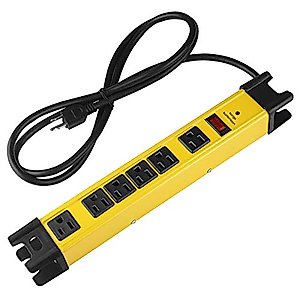 CCCEI Heavy Duty Power Strip Surge Protector with 15A, 6 Outlet Industrial, Shop Workshop Garden Metal Power Strip with 6FT Cord 1200 Joules ETL Listed, Yellow