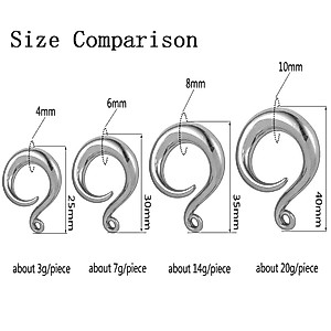 Casvort 6 PCS 8mm (0g) Hypoallergenic 316 Stainless Steel Trendy Silver Gold Black Ear Piercing Hook Plugs Ear Tunnels Gauges for Weights Hook Hangers DIY Body Jewelry