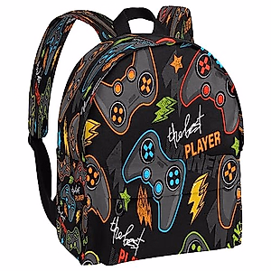 CUSPRINT Childish Backpack, Abstract Joystick Gamepad Black 14" Laptop Backpacks Bookbag for Grades 3-5, Lightweight