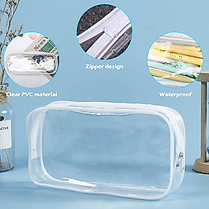 Odowalker 30 Pcs Clear PVC Zipper Pencil Bag, Zippered Toiletry Carry Pouches, Clear Pencil Case,Toiletries Exam Pen Pencil Pouch Case Makeup Pouch for Office Stationery School and Travel, White