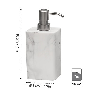 Suanti White Marble Style Hand Soap Dispenser, Refillable Liquid Decorative Soap Dispenser for Bathroom Countertop and Kitchen (14.5 Oz)