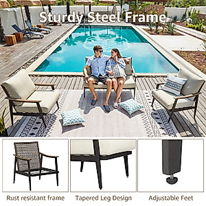 NATURAL EXPRESSIONS 3 Pieces Patio Furniture Set, Outdoor Furniture Sofa Sectional Modern Metal Patio Conversation Set with High Back Wicker Backrest & Loveseat for Balcony, Backyard, Deck, Porch