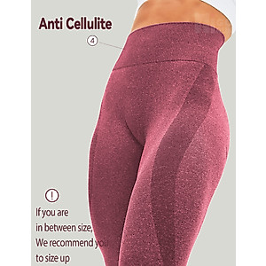 HIGORUN Women Seamless Leggings Smile Contour High Waist Workout Gym Yoga Pants Burgundy L