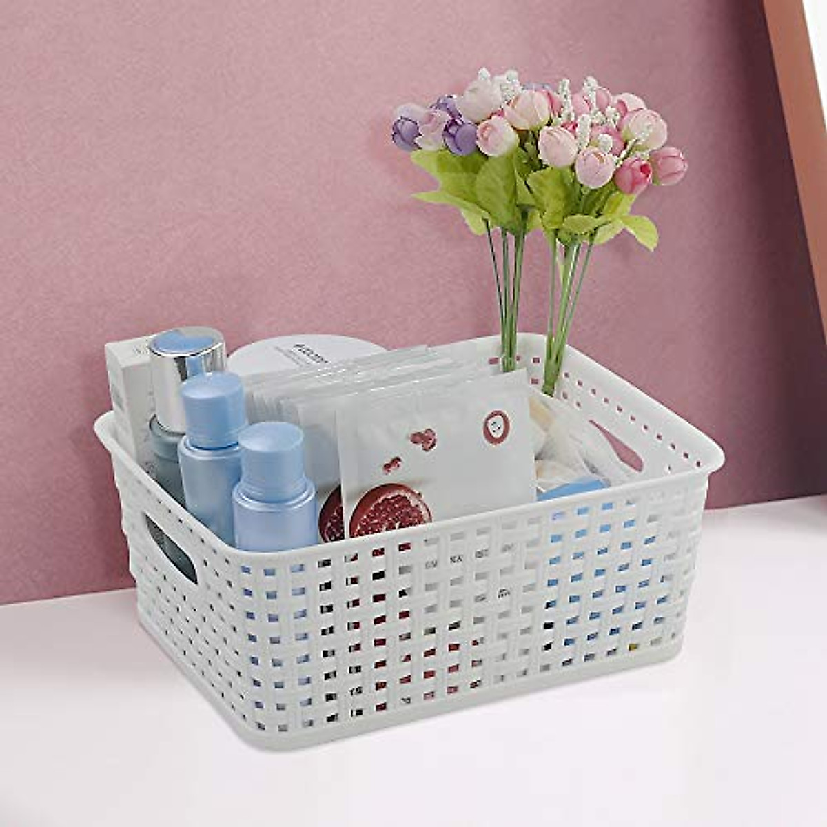 Farmoon White Plastic Basket, Small Storage Baskets, 6 Packs
