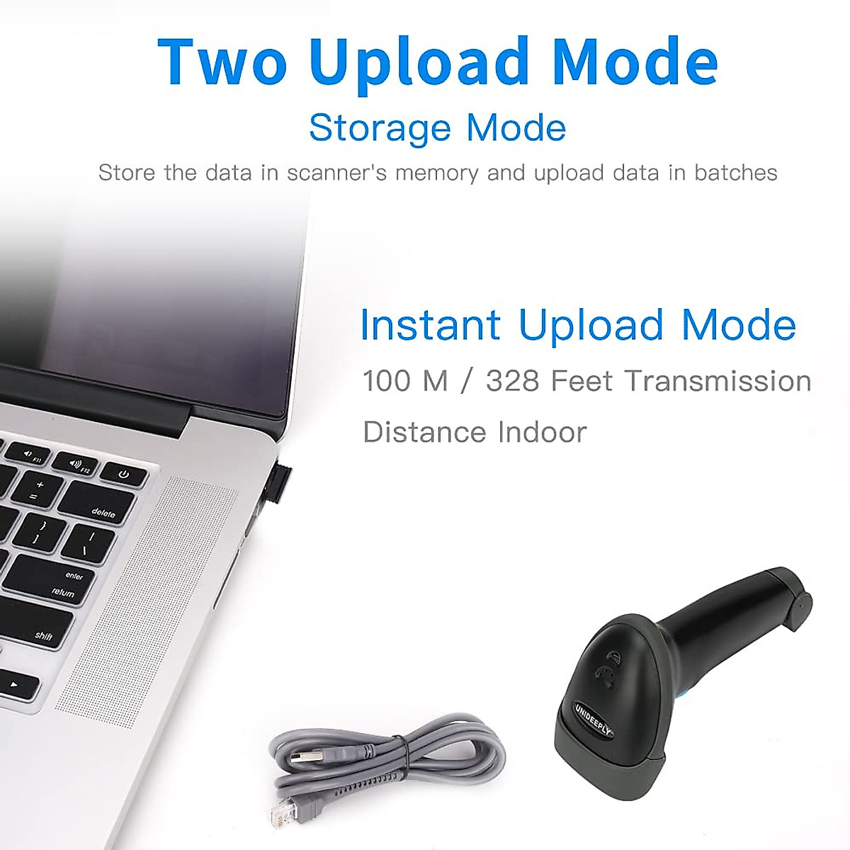 2D 1D 2.4G Wireless Bar Code Scanner Versatile 2 in 1 (Wireless+Wired) for Computers PC, UNIDEEPLY Automatic Barcode Reader Scanner 196 Feet Indoor Transmission Distance, QR PDF417 Scanning Gun, Black