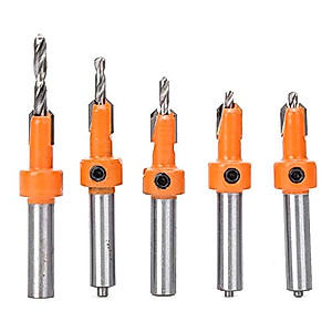 5 Pcs Countersink Drill Bits Set Wood Hole Drill Bit Woodworking Holes Screw Drilling Self Taping Drill Bit Carpentry Tool with Hex Key Wrenches for DIY Home Building Engineering