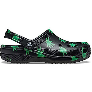 Crocs Unisex Classic Hemp Leaf Clogs, Half Baked and Weed Graphics, Black, Numeric_8 US Men