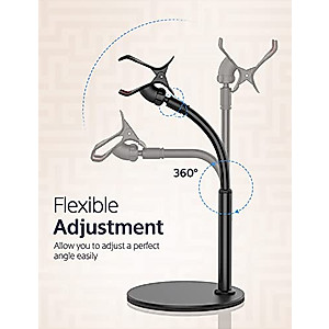 Cell Phone Stand, Gooseneck Flexible Arm Universal Phone Holder, Angle Height Adjustable Phone Stand for Desk, Lazy Bracket Holder, Aluminum Alloy Phone Holder Compatible with 3.5"-6.7" Devices(Black)