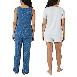 Eddie Bauer Women 4-Piece Pajama Set (as1, alpha, s, regular, regular, Gray/Blue)