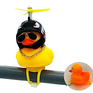 BYMYWAY Helmet Duck Bike Bell, Rubber Duck Helmet Toys Bicycle Light, Shining Duck Bicycle Handlebar Bell Light Horn Lamp for Sport Outdoor