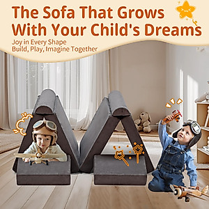 Kinevoli 8pcs Modular Kids Couch, Toddler Play Sofa for Playroom Bedroom, Convertible Foam and Floor Cushion for Boys & Girls, Gray