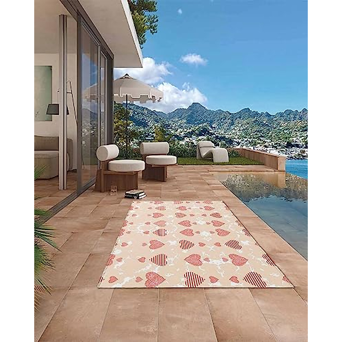 JasmineM Pink Heart Pattern Outdoor Rug Mats, Waterproof Outdoor Plastic Straw Rug 4'x6' for Patio, Thanksgiving Indoor Outdoor Area Rug for Front Door, Deck, Picnic, Porch, Balcony