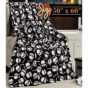 Elegant Comfort Lightweight Halloween Themed, Soft, Cozy and Plush- Throw Blankets, Perfect for Lounging This Spooky Season, 50 x 60 inches, Skull & Bones,