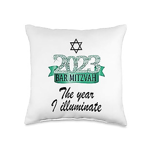 2023 Bar Mitzvah Gifts & Decorations For Boys 2023 Bar Mitzvah Quote Festive White Turquoise Decor Throw Pillow, 16x16, Multicolor
