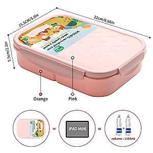 MISS BIG® Bento Box for Kids,Bento Box & Lunch Box,Leakproof, No BPAs/Chemical Dyes,M/W, D/W & Fridge Safe,1150ml Large Lunch Box for School, Picnic, Travel (Pink)