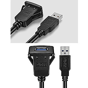 URWOOW USB3.0 Square Flush Mount - 2M 6ft USB 3.0 Extension Mount, Dash Mount, Flush Mount, Panel Mount Cable, for Car, Boat, Motorcycle (6 feet)