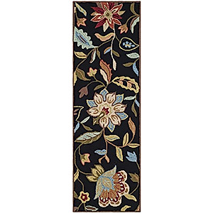 SAFAVIEH Four Seasons Collection 2'3" x 6' Black / Purple FRS435B Hand-Hooked Floral Runner Rug