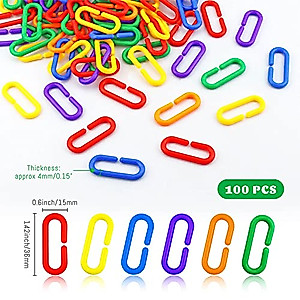 JIALEEY 100 Piece Plastic C-Clips Hooks Chain Links Rainbow C-Links Children's Learning Toys Small Pet Rat Parrot Bird Toy Cage