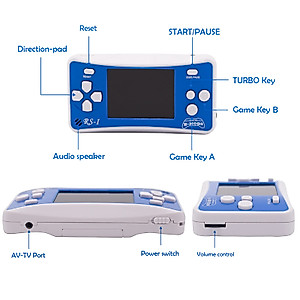 E-MODS GAMING Handheld Games for Kids Adults 2.5" LCD Portable Retro Games Console Built in 162 Classic Electronic Video Games Player with TV Output - Travel Games for Birthday Xmas Gift (Blue)