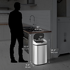 iTouchless 13 Gallon SensorCan Touchless Trash Can with Odor Control System, Stainless Steel, Oval Shape Kitchen Bin
