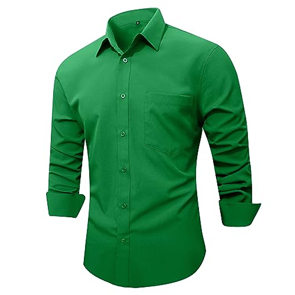 Mens Dress Shirt Slim Fit Long Sleeve Button Down Shirt Suit Wear No Tuck Green Medium Camisas De Vestir para Hombre