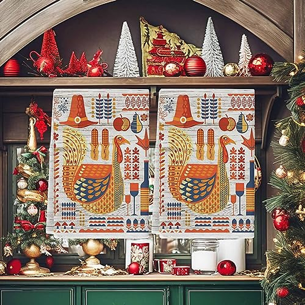 Kitchen Towels Thanksgiving Turkey Absorbent Tea Towel Soft Hand Dish Towel Farm Country Wood Reusable Washable Cleaning Cloth Hand Bath Towels for Bathroom Bar for Everyday Cooking (Pack of 1)