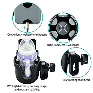 Stroller Cup Holder with Phone Holder, Bike Cup Holder, Cup Holder for Uppababy, Nuna Stroller, 2-in-1 Universal Cup Phone Holder for Stroller, Bike, Wheelchair, Walker, Scooter (Gery)