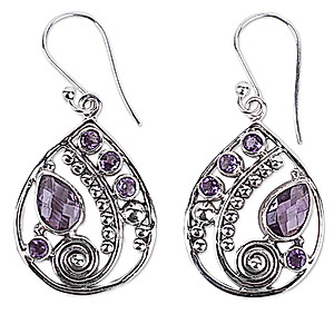 NOVICA Artisan Handmade Amethyst Dangle Earrings Sterling Silver from India Purple Birthstone [1.7 in L x 0.8 in W x 0.3 in D] ' Lilac Radiance'