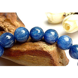 100% Natural Kyanite Gemstone Crystal Stretch Blue Round Bead Bracelet AAAA 8mm