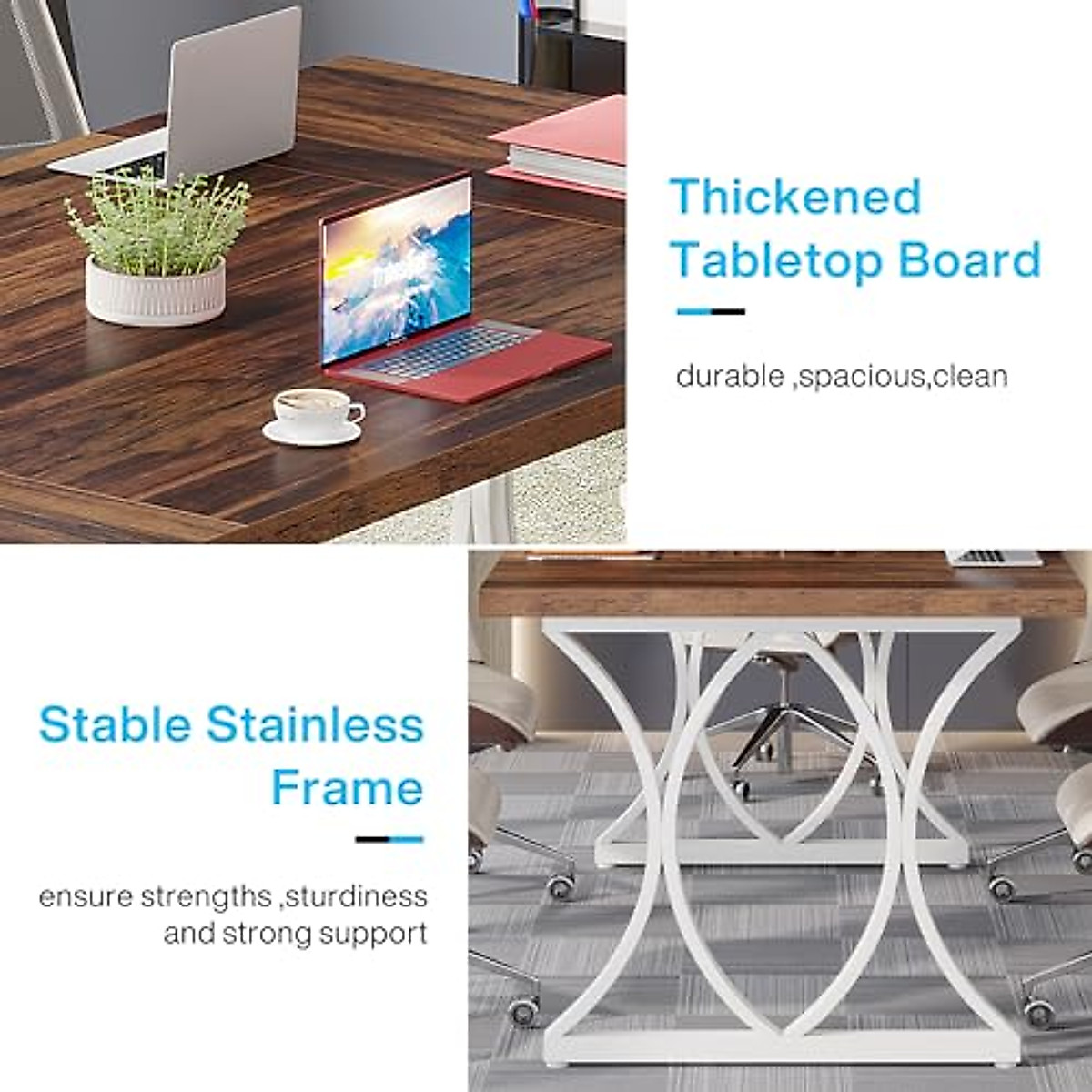 LITTLE TREE 63 “ Dx31“W x 30“ H Executive Desk, Farmhouse Large Computer Home Office Desk, Small Conference Room Table for 4-6 Person