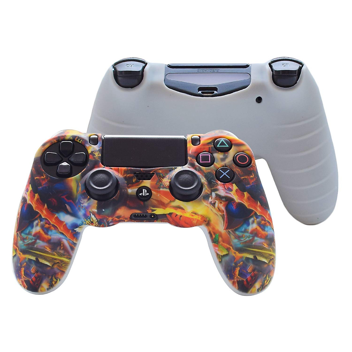 PS4 Controller Grip,Hikfly Skin Silicone Gel Controller Cover Case Protector Compatible for PS4/PS4 Slim/PS4 Pro Controller (1x Controller Cover with 8 x FPS Pro Thumb Grip Caps)(White Win)