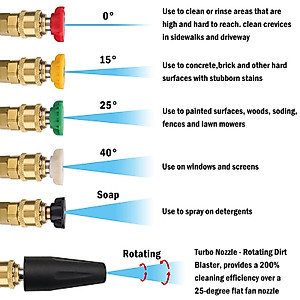 Pressure Washer Foam Cannon Snow Foam Lance & Extension Wand with 1/4” Quick Connector & 5 Spray Tips & Turbo Nozzle for Portland Husky Ryobi Greenworks Pressure Washer