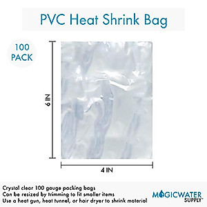 MagicWater Supply 4x6 inch Odorless, Clear, 100 Guage, PVC Heat Shrink Wrap Bags for Gifts, Packagaing, Homemade DIY Projects, Bath Bombs, Soaps, and Other Merchandise (100 Pack)
