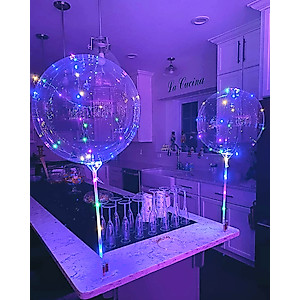 10 Pack LED Balloons with Sticks - Light Up Balloons LED Balloon, Clear Bobo Balloons with Lights, 20 Inch Bubble Balloons with Lights, Helium Lighted Balloons, Glow in the Dark Balloons for Party