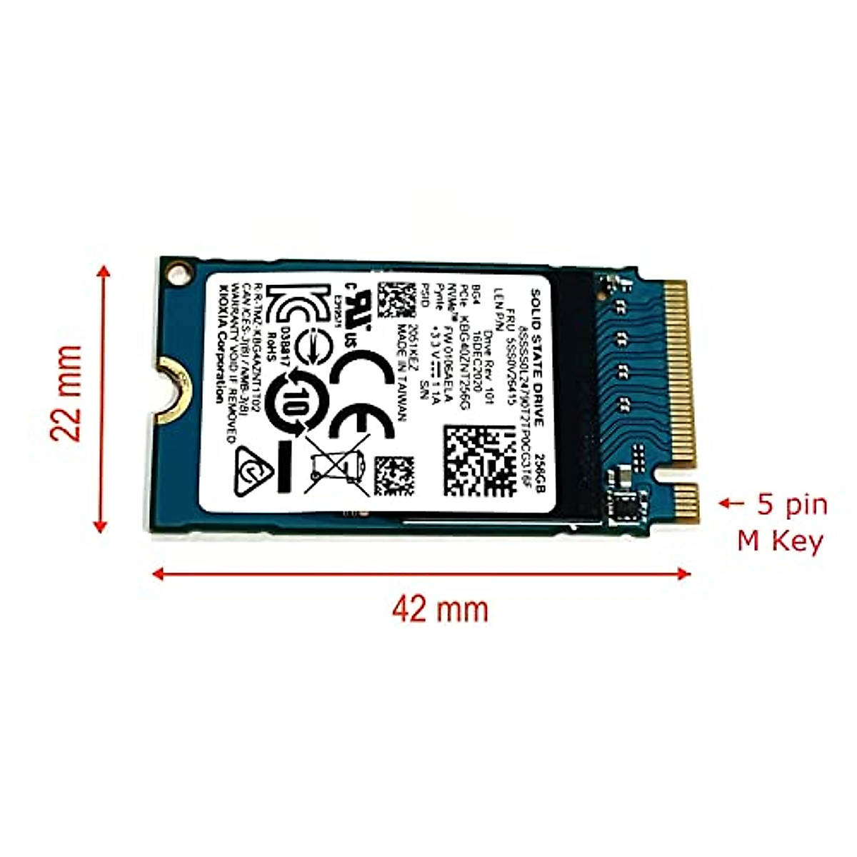 OEM Kioxia 256GB M.2 PCI-e NVME SSD Internal 5SS0V26415 Solid State Drive 42mm 2242 Form Factor M Key