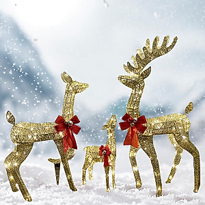 Aotiooy 3-Piece Large Lighted Christmas Deer Family Set 4FT Outdoor Yard Decoration with 360 LED Lights Stakes Holiday Lighted Reindeer for Outside Indoor