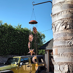 Tryme Solar Powered Wind Chimes with Sun Moon Star Warm LED Windchimes Hanging Outdoor Lights Unique Decor Gifts for Wife Mom Grandma Neighbors