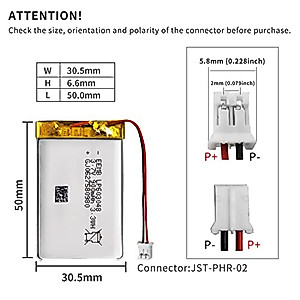 EEMB Lithium Polymer Battery 3.7V 900mAh 603048 Lipo Rechargeable Battery Pack with Wire JST Connector for Speaker and Wireless Device- Confirm Device & Connector Polarity Before Purchase