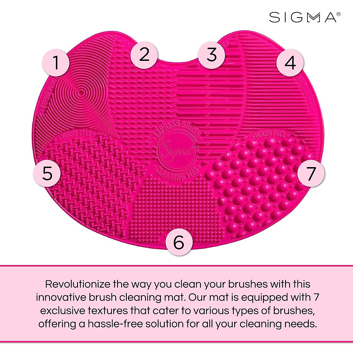 Sigma Beauty Makeup Brush Cleaner Mat – Sigma Spa Express Silicone Makeup Brush Cleaning Mat with Suction Cups for Cleaning Makeup Brushes, Compact Design Fit for Any Travel Makeup Kit (Pink)