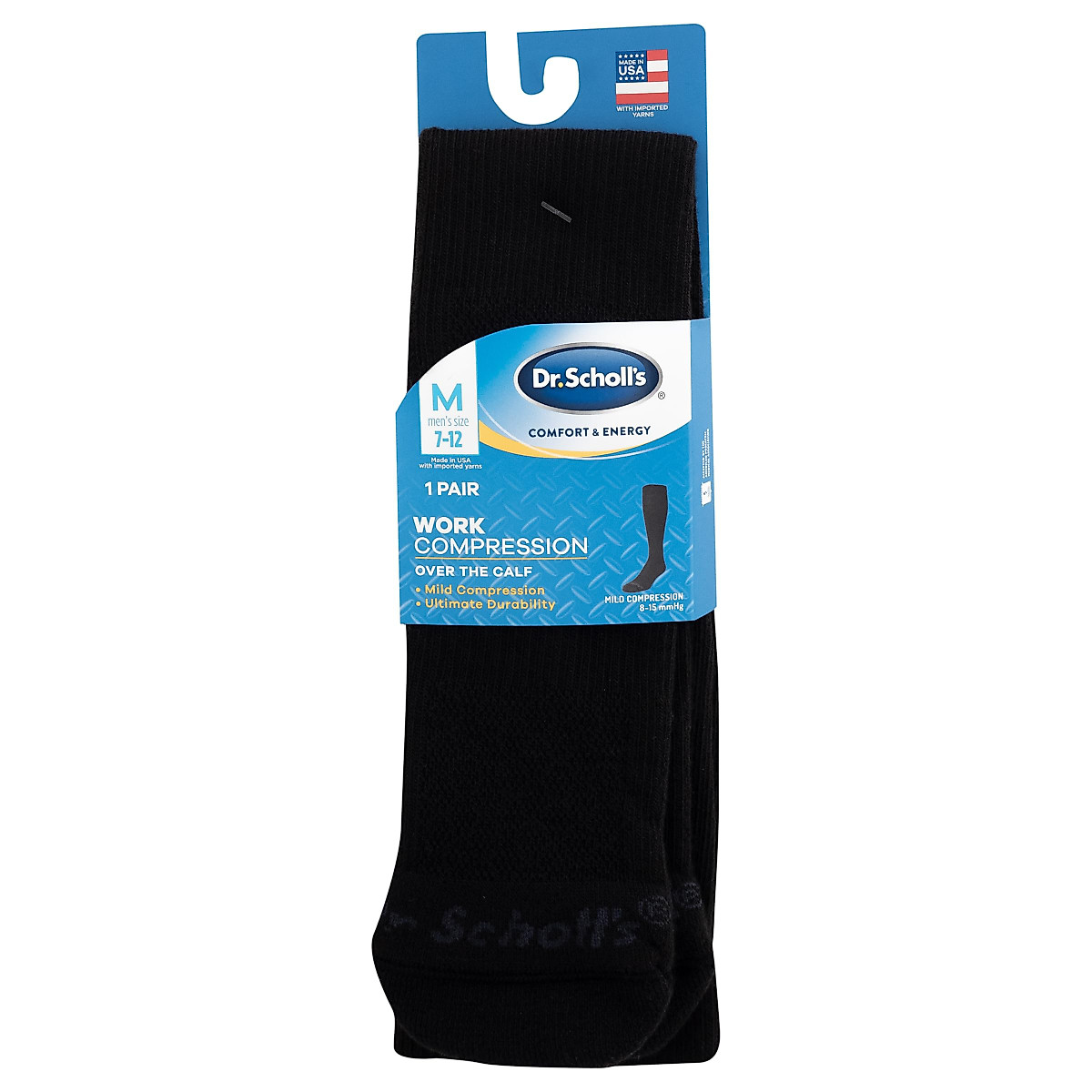 Dr. Scholl's Men's Athletic & Work Compression Over the Calf Casual Sock, Black, 7 12 US