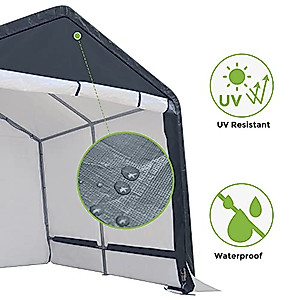 AsterOutdoor 10x10 ft Outdoor Storage Shelter with Rollup Zipper Door Portable Garage Kit Tent Waterproof and UV Resistant Carport Shed for Motorcycle Gardening Vehicle ATV and Car, Dark Gray