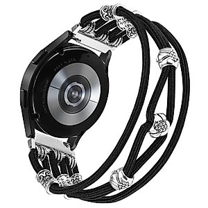 W-RARA Beaded Bracelet Compatible with Samsung Galaxy Watch 7/FE/6/5/4/Active 2 40mm 44mm/Watch 5 Pro 45mm/Watch 6 Classic/Watch 3 41mm Bands, 20mm Premium Nylon Stretchy Boho Solo Loop for Women