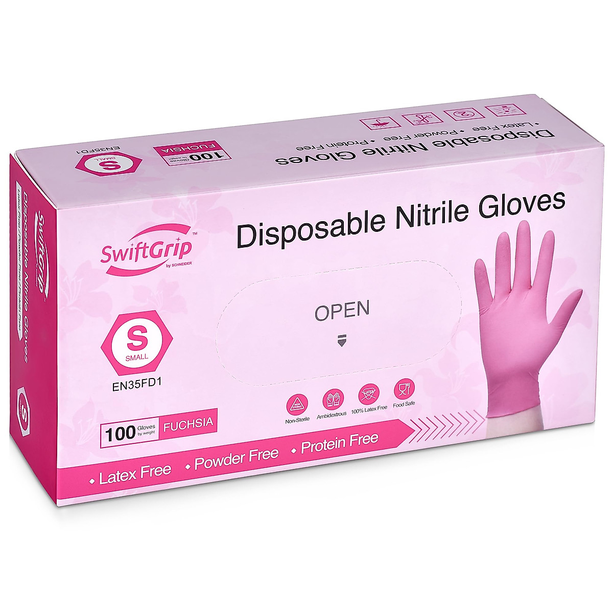 SwiftGrip Powder-Free Nitrile Gloves, X-Small, 100ct Box - 3-mil, Disposable, Latex-Free, for Kitchen, Cleaning, Estheticians, Hair Stylist - Pink/Fuchsia