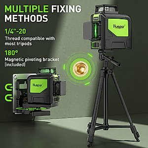 Huepar 902CG Self-Leveling 360-Degree Cross Line Laser Level with Pulse Mode, Switchable Horizontal and Vertical Green Beam Laser Tool, Magnetic Pivoting Base Included