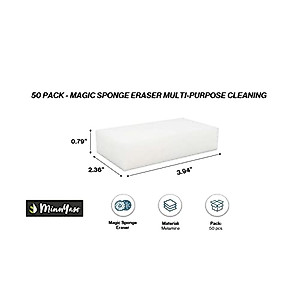 MinnYaso Magic Sponge Cleaning Eraser 3.94" x 2.36" x 0.79" | Multi-Purpose Household Cleaning | Magic Sponge Cleaning Eraser for Kitchen, Bathroom, Sink, Doors, Floors, Baseboard, Walls | 50 Pack