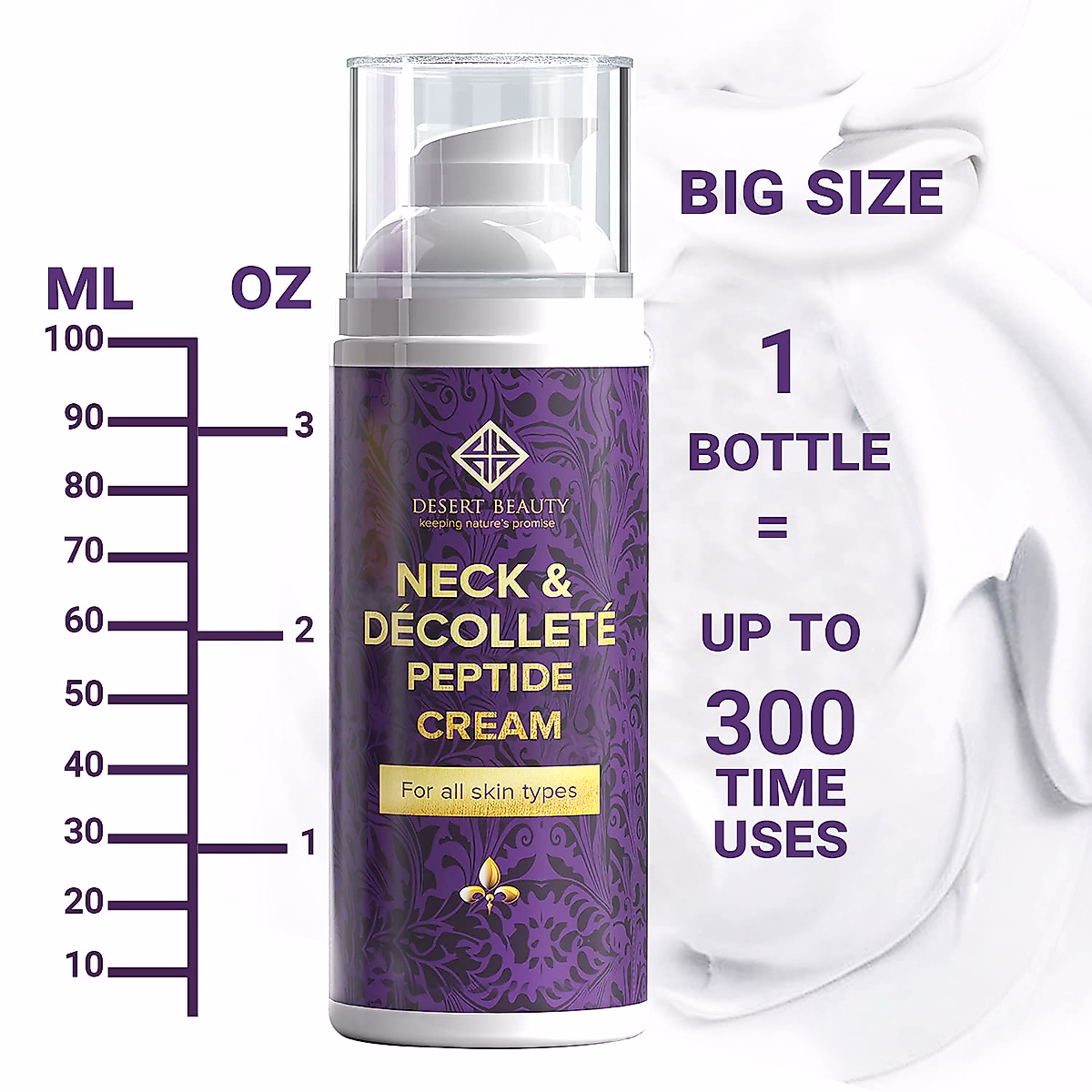 Desert Beauty Neck Firming Cream, Anti Aging Moisturizer for Neck & Décolleté (3.38 oz / 100ml Large Bottle) | Advanced Stem Cell + Collagen Formula For Tightening & Lifting Sagging Skin